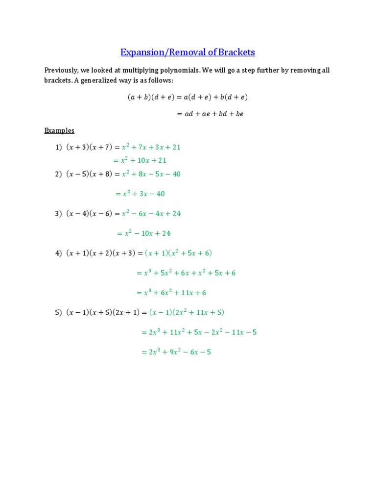 Bracket Expansion and Factorization Guide | PDF | Factorization ...