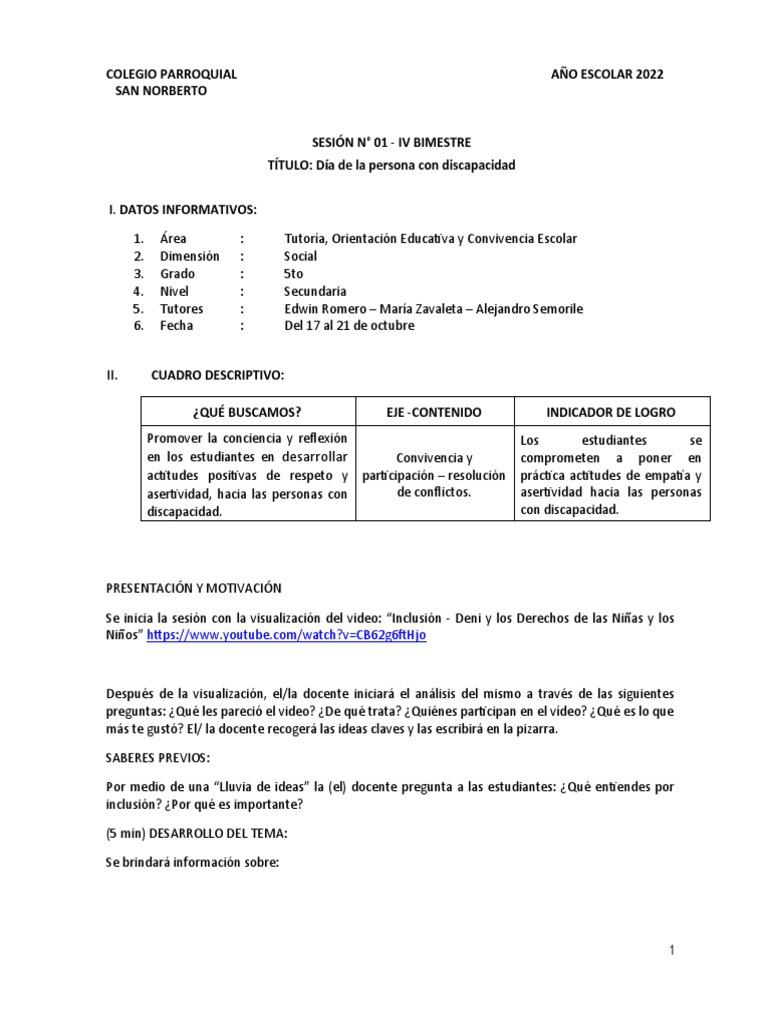 5S - Toe - S1 - Ivb | Descargar gratis PDF | Inclusión (Educación)