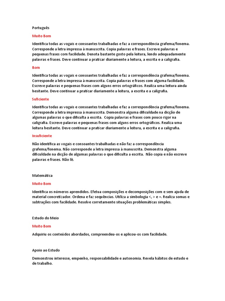 Sintese Descritiva 1 Ano 1 Período | PDF | Fonema | Caligrafia