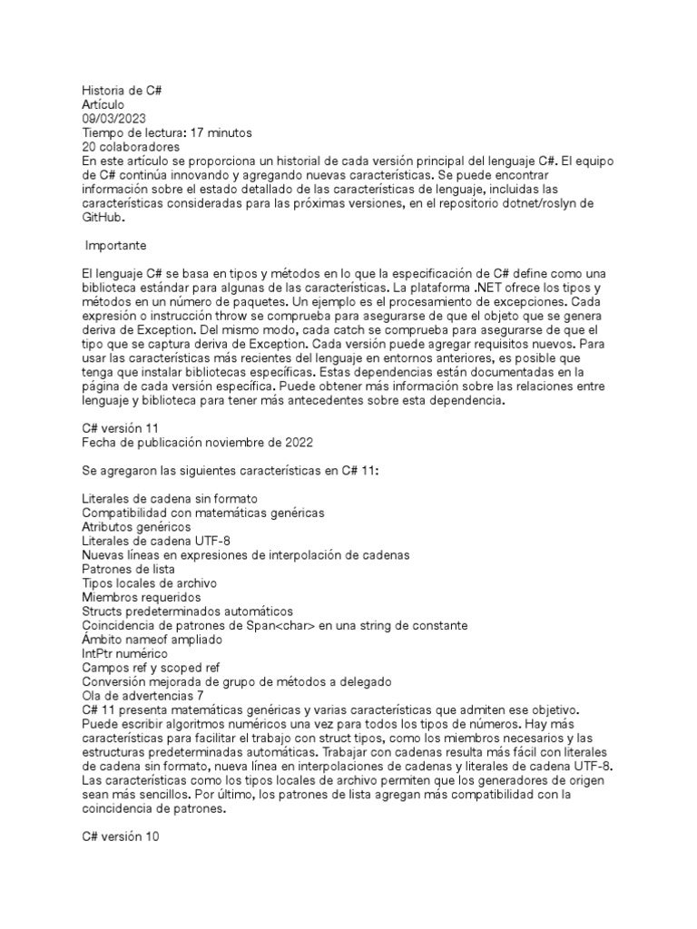 Documento de Programacion 5 | PDF | C Sharp (lenguaje de programación) | Lenguaje de programación