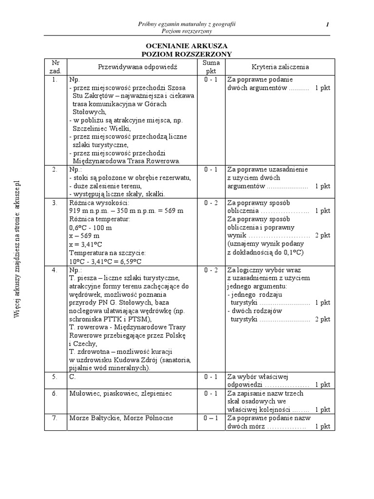 Geografia 2006 Listopad Probna Rozszerzona Odpowiedzi PDF | PDF