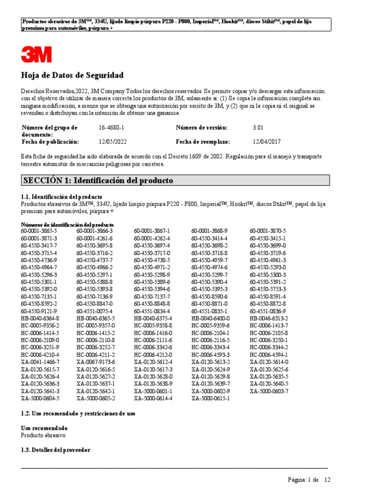 Hoja MSDS - Lijas 3M | PDF | Ventilación (Arquitectura) | Abrasivo