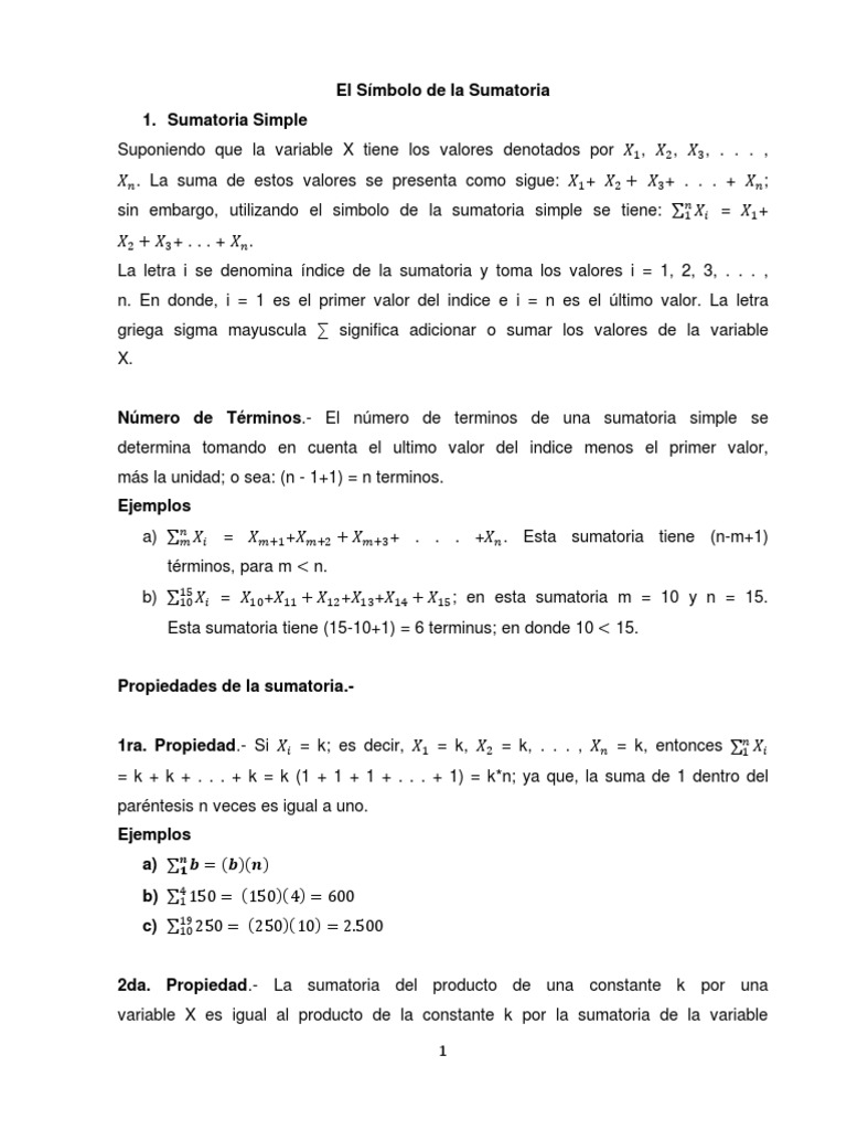 El Simbolo de La Sumatoria | PDF | Suma | Matemáticas