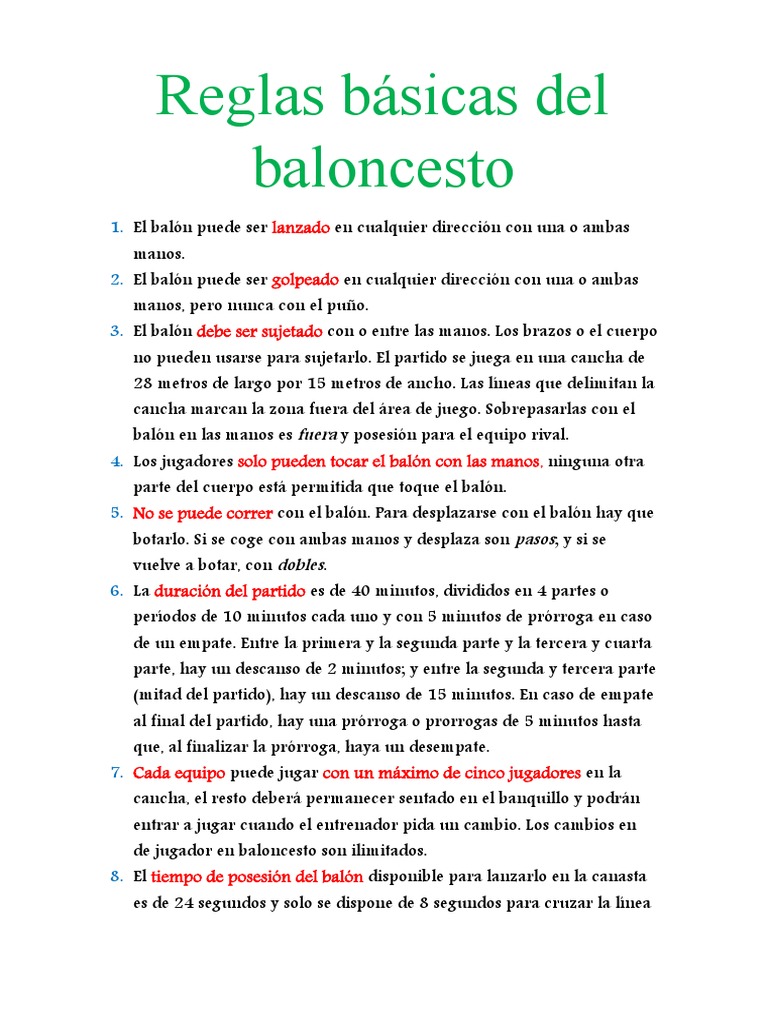 Reglas Básicas del Baloncesto | PDF | Deportes | Deportes de equipo