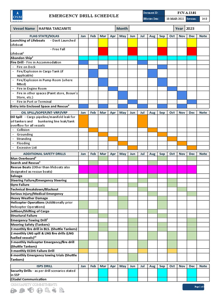 FCV-A.13.01 Emergency Drill Schedule | PDF | Oil Tanker | Ships