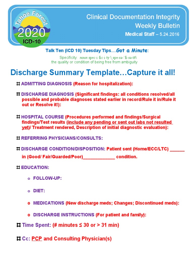 Discharge Summary Template Guide | PDF