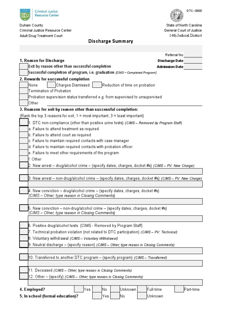 Discharge Summary Template 01 | PDF | Probation | Employment
