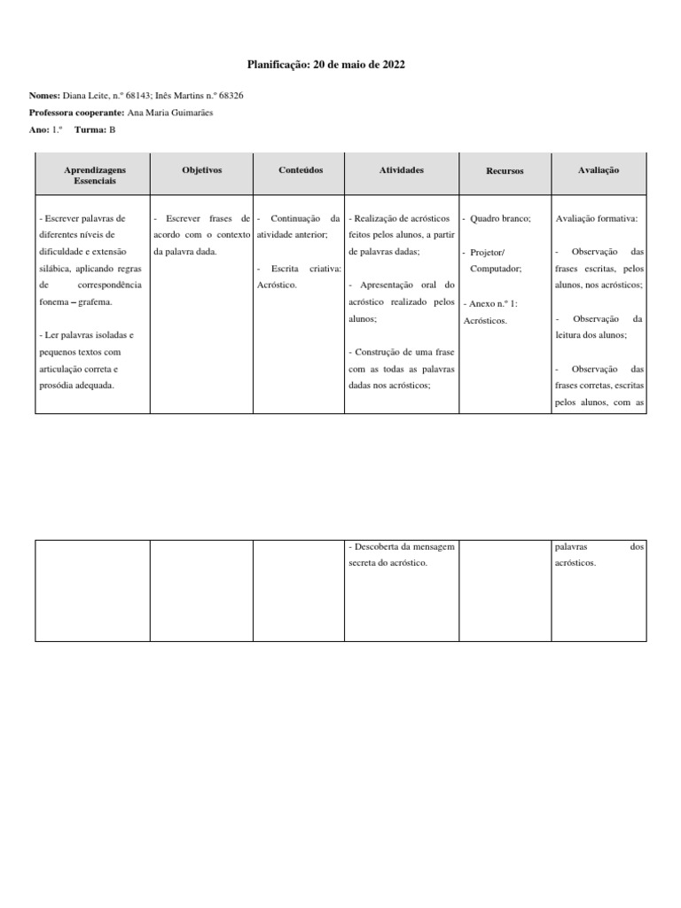 Plano de Atividade - 20 de Maio | PDF
