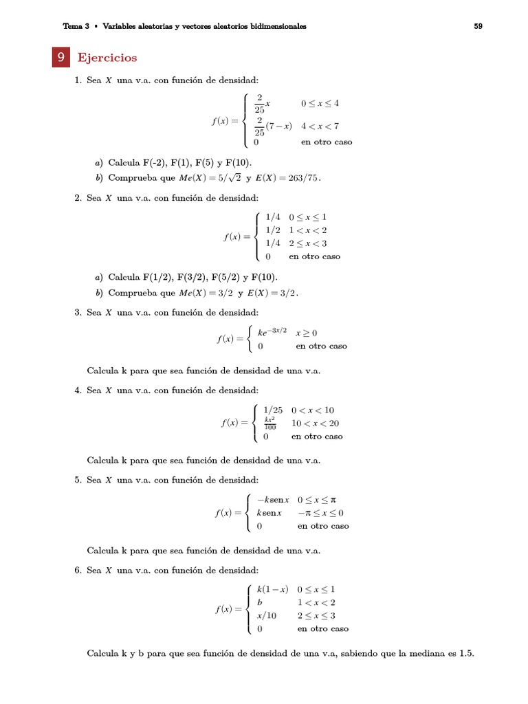 Tema3 Problemas | PDF | Variable aleatoria | Función de densidad de probabilidad