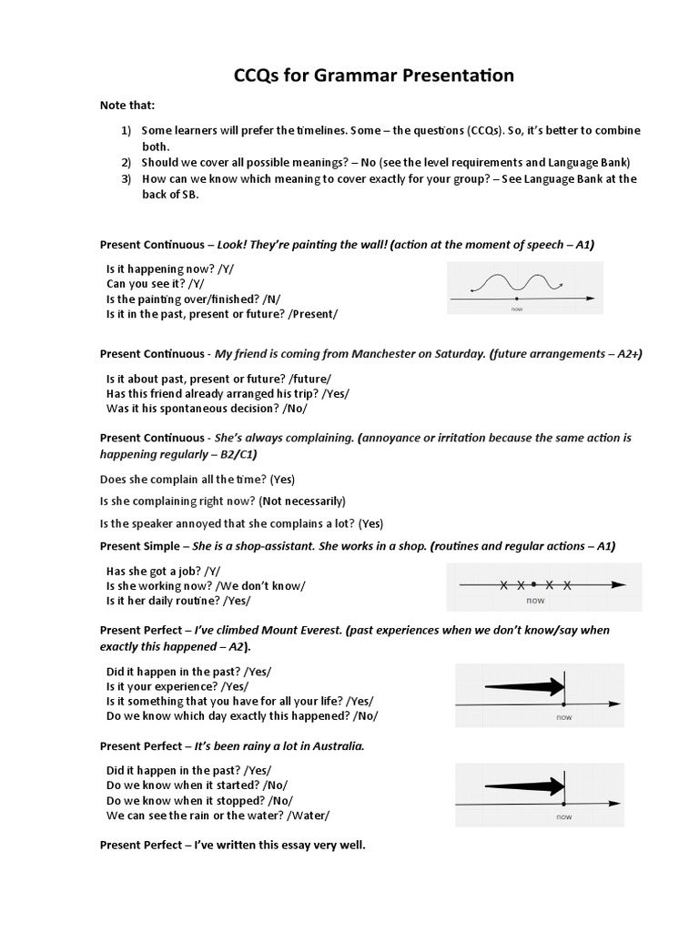 CCQs For Grammar | PDF | Perfect (Grammar) | Language Mechanics