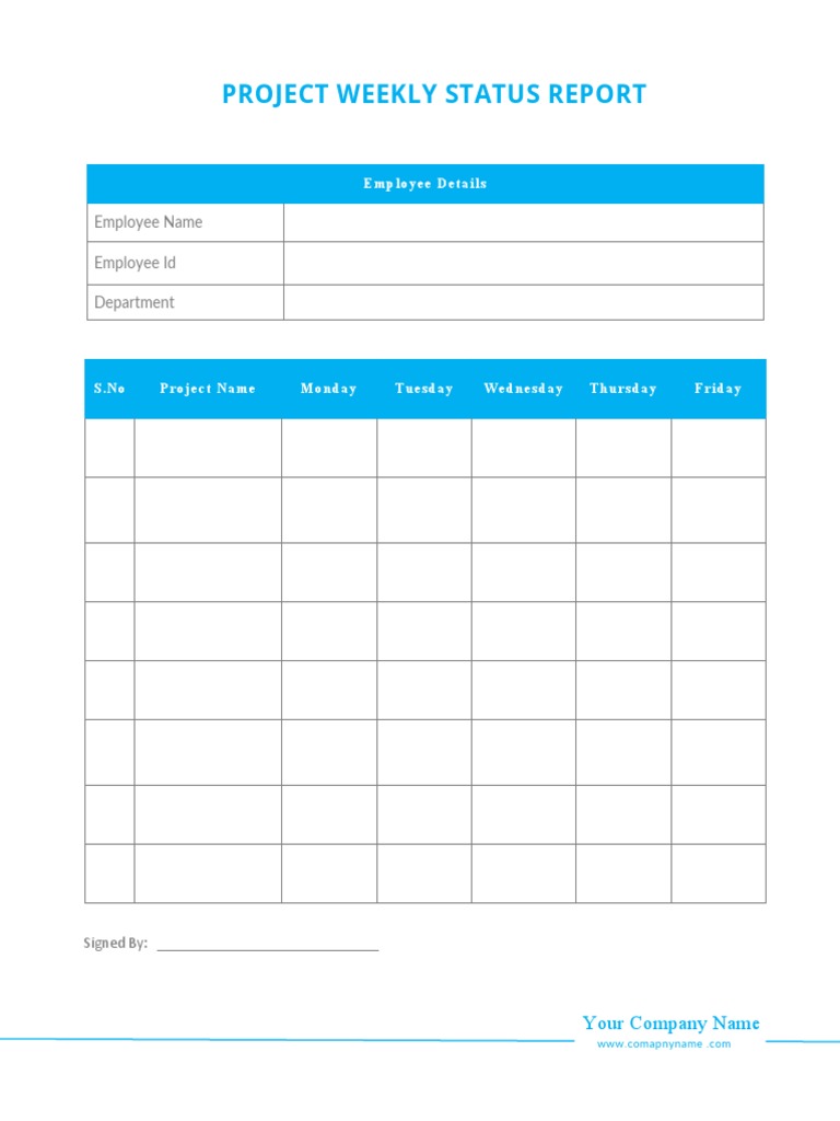 Free Blank Weekly Project Status Report Template | PDF