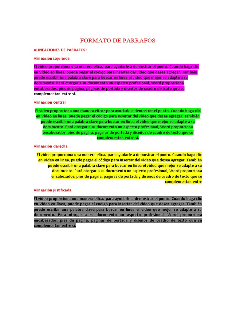 Formato de Parrafos | PDF | Vídeo | Informática