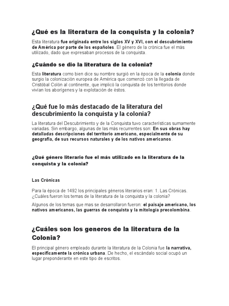 Literatura de la Conquista y Colonia | PDF