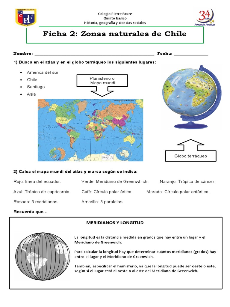 Ficha 1 Coordenadas Geográficas | PDF | Latitud | Mapa
