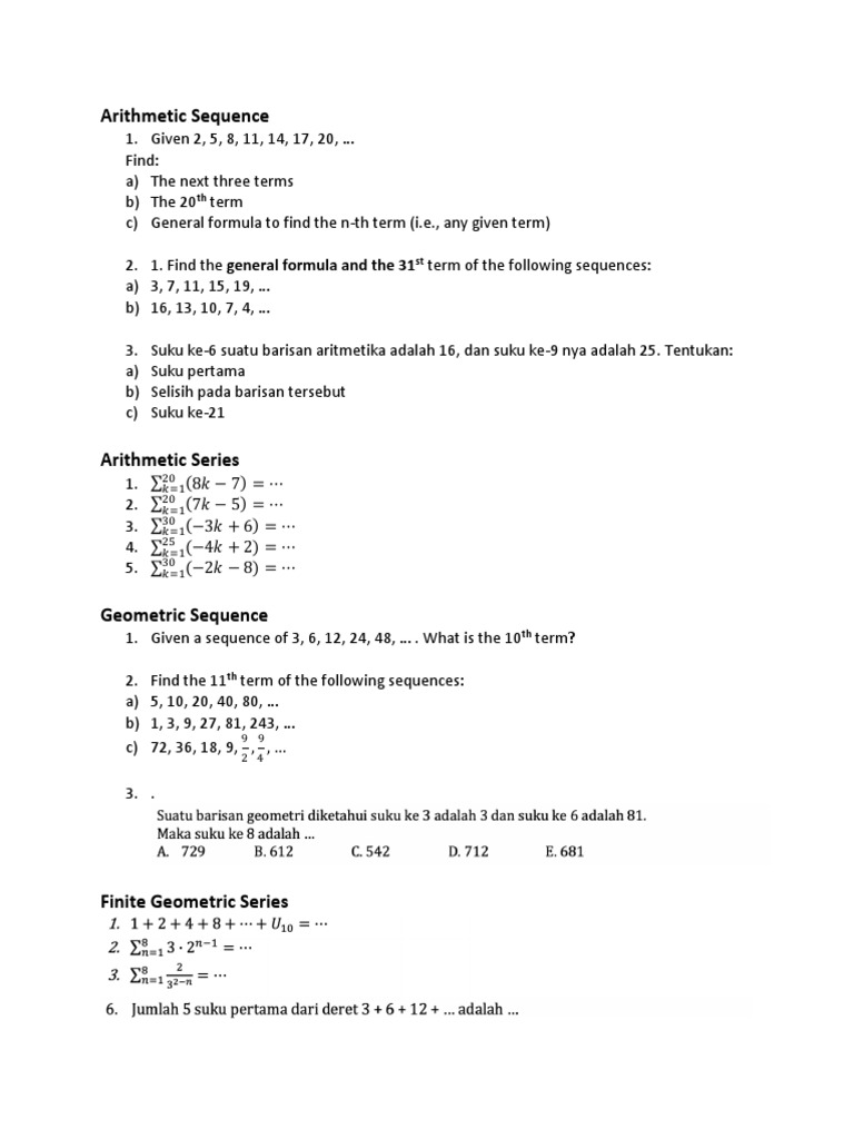 Sequence and Series Practice | PDF