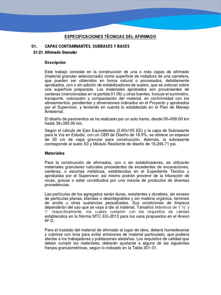 Especificaciones Técnicas Del Afirmado | PDF | Ciencias fisicas