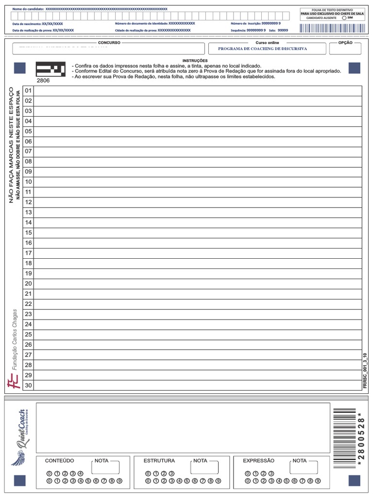 Modelo Folha Definitiva Redacao FCC 2018 | PDF