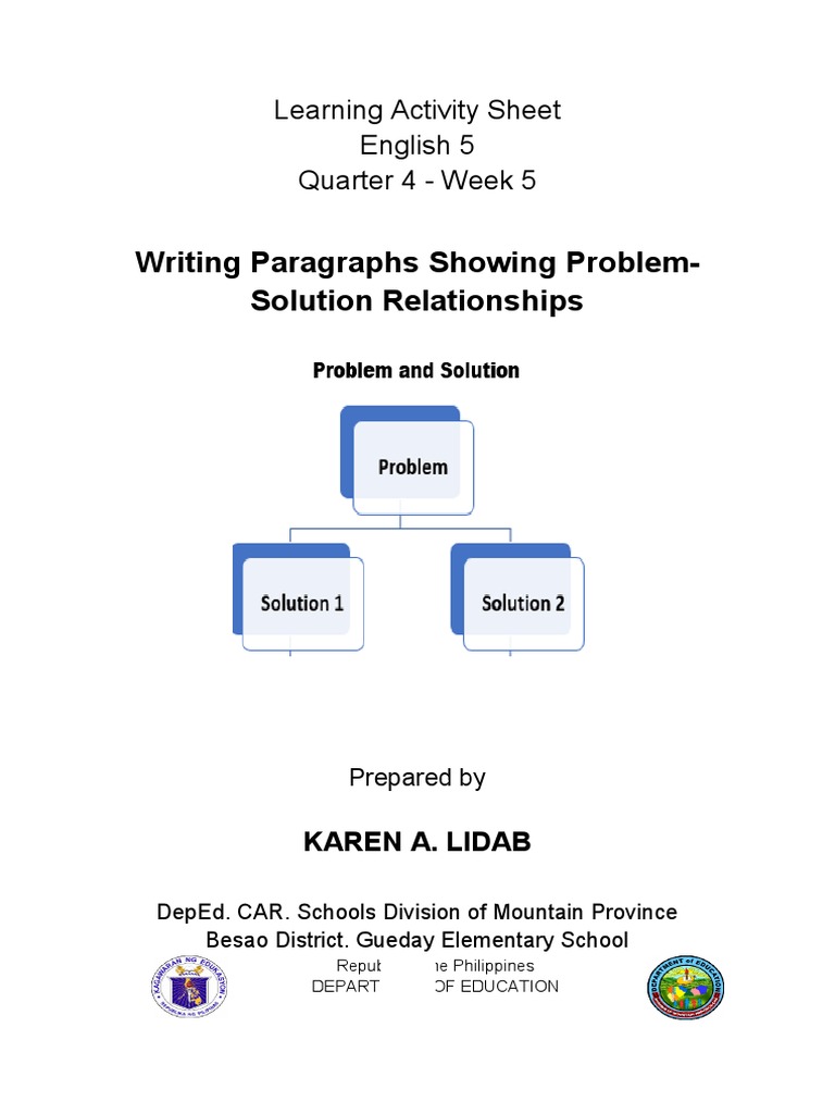 English 5.Q4.W5.Writing Paragraphs Showing Problem-Solution Relationships | PDF | Paragraph ...