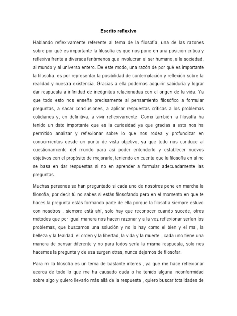 Escrito Reflexivo | PDF | Pensamiento | Metafísica