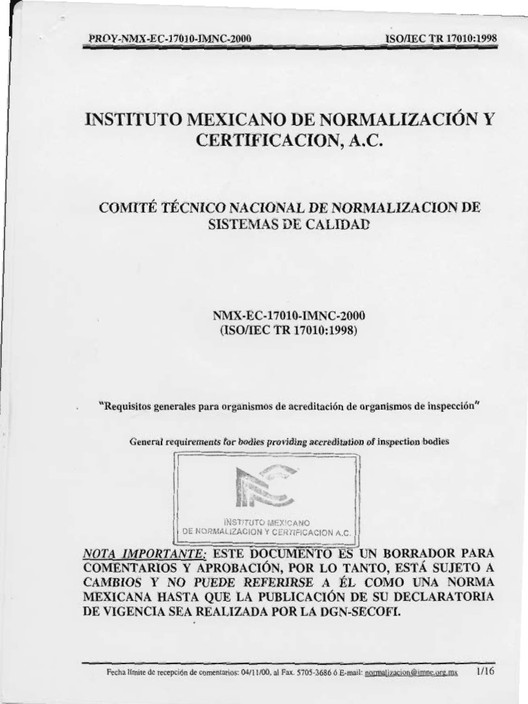 NMX Ec 17010 Imnc 2000 | PDF