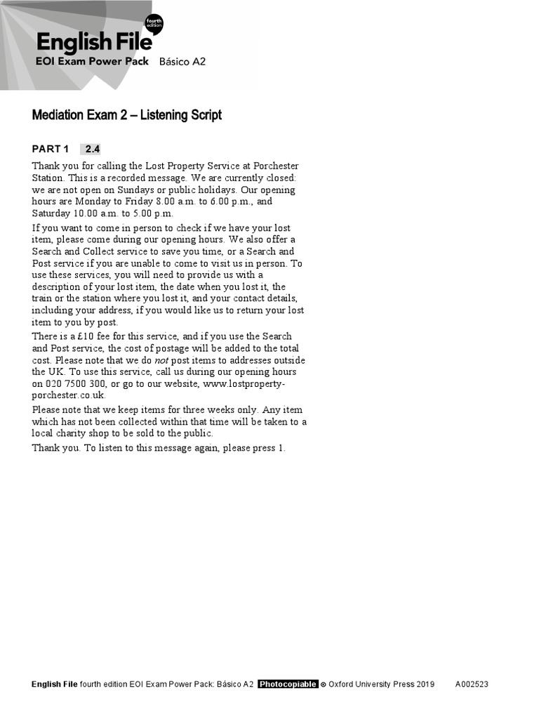 A2 - Mediation - 2 - Listening Script | PDF