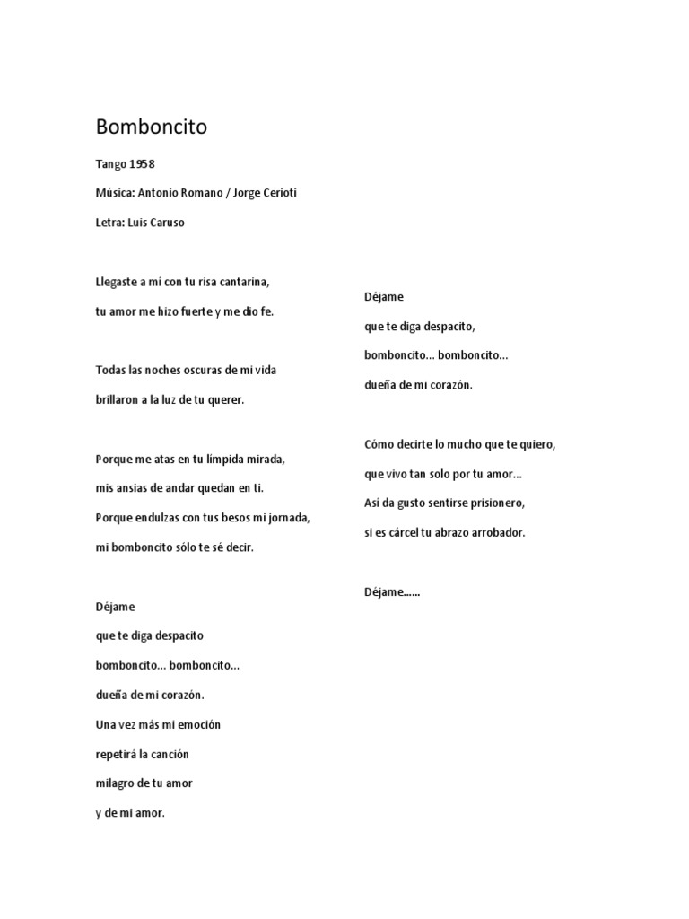 Bomboncito: Tango de Amor y Devoción | PDF