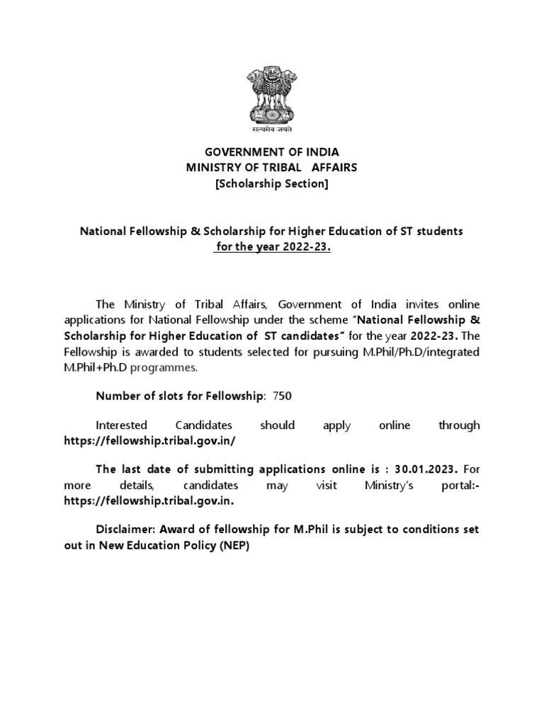 NFST Fellowship Applications 2022-23 | PDF