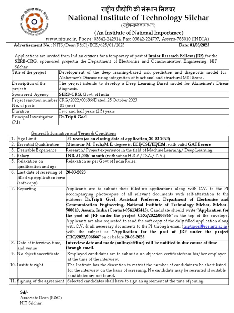 Advt Template JRF - Tripti PDF | PDF