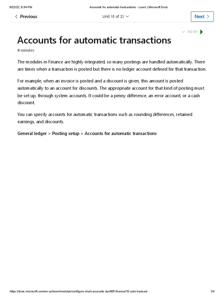 Accounts For Automatic Transactions - Learn - Microsoft Docs | PDF ...