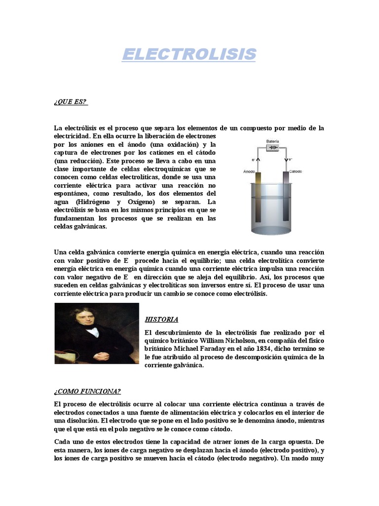 La electrólisis: Un proceso electroquímico para separar elementos ...