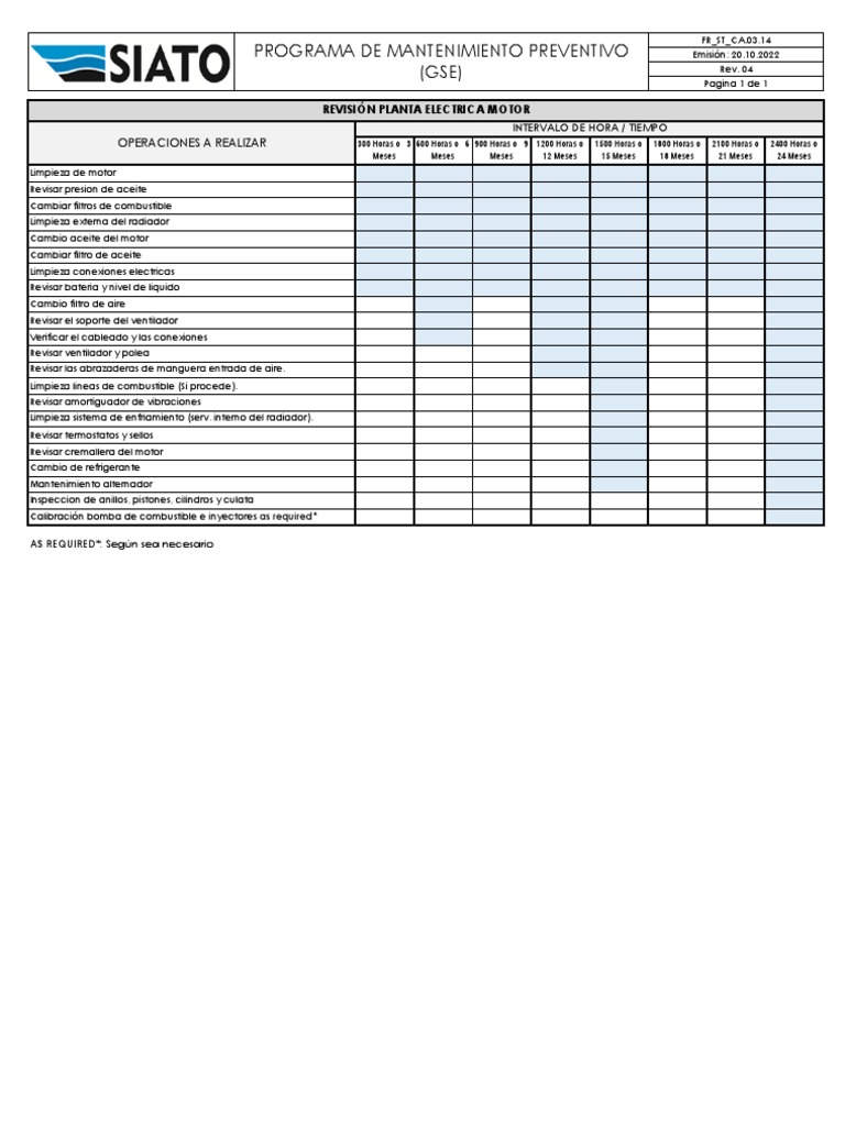 Programa de Mantenimiento Preventivo Gse | PDF