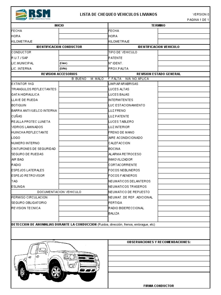 Check List Camioneta | PDF | Estilos de carrocería | Coche