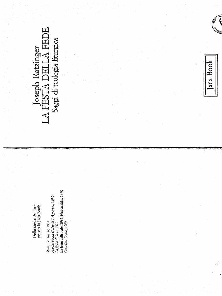 Joseph Ratzinger La Festa Della Fede | PDF