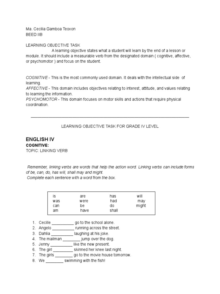 Teoxon LearningTaskObjectives | PDF | Learning | Psychological Concepts