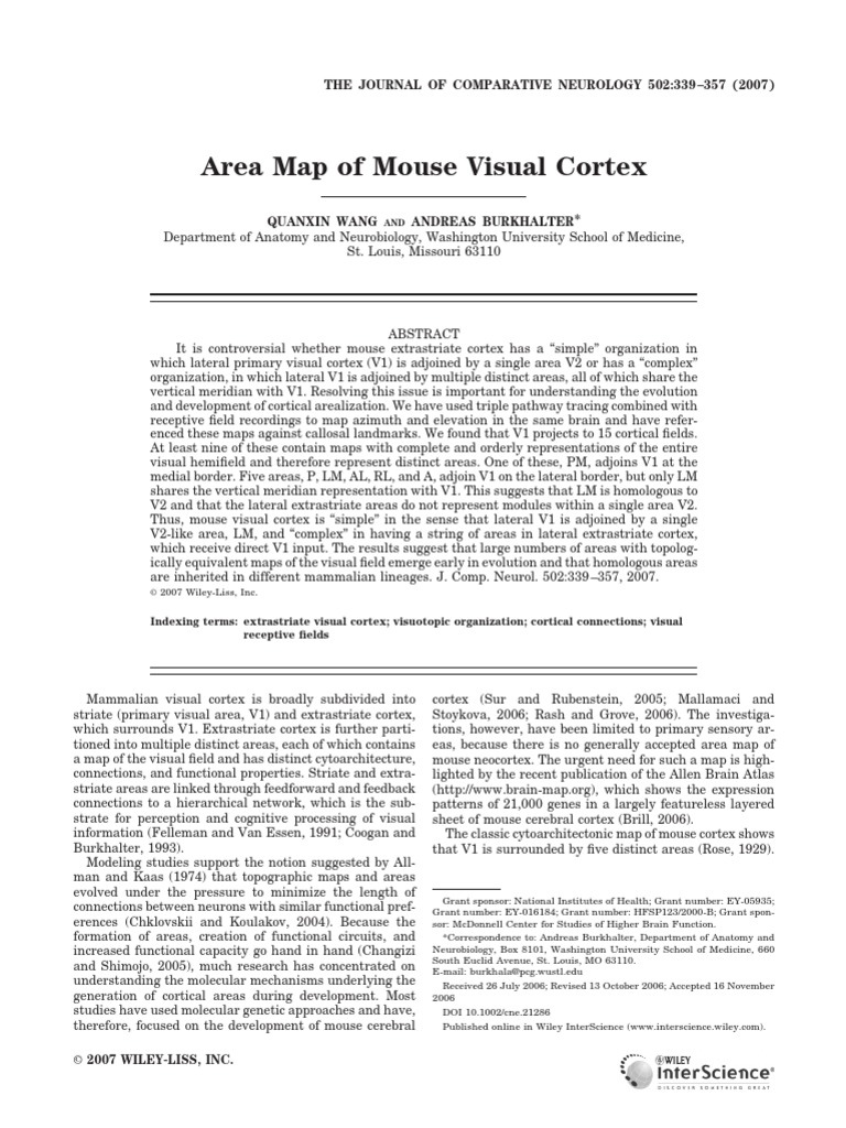 Wang 2007 (Area Map of Mouse Visual Cortex) | PDF | Visual Cortex | Cerebral Cortex