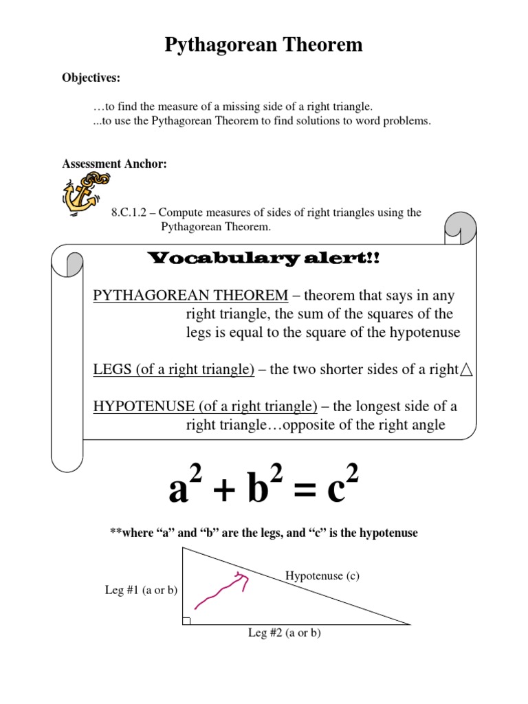 Guided Notes - Pythagorean Theorem (Main) | PDF
