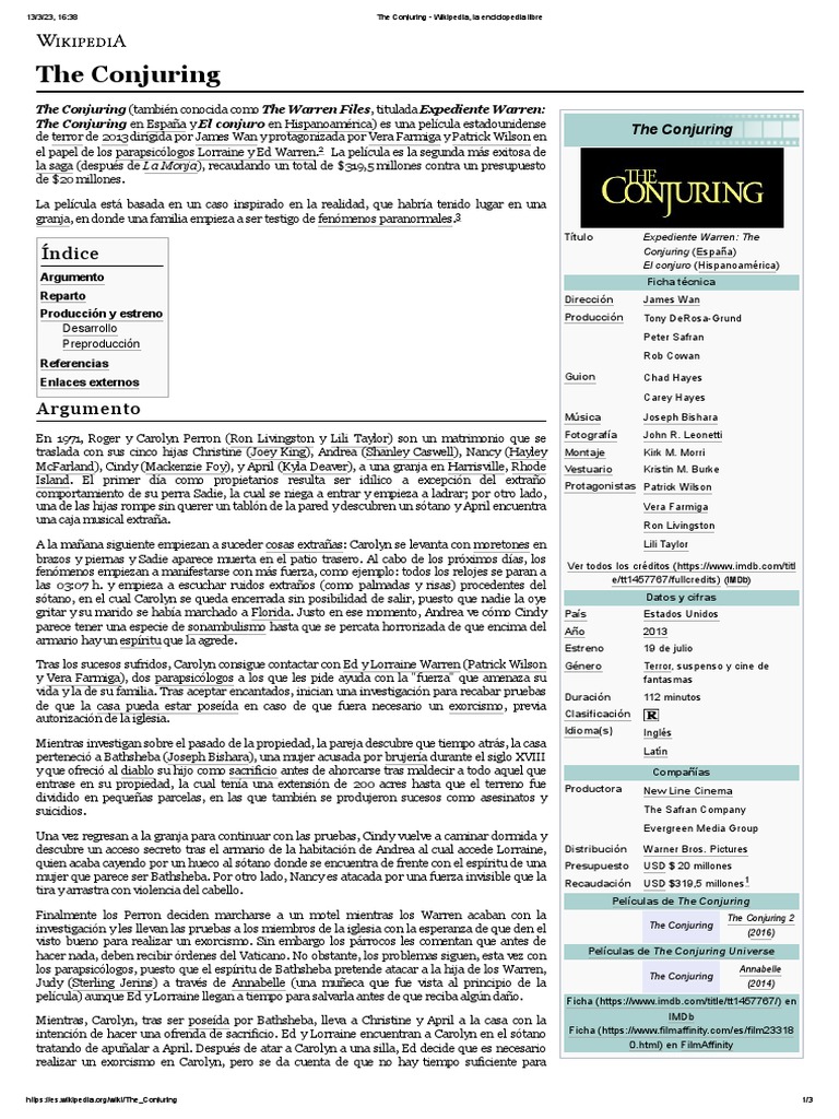 The Conjuring - Wikipedia, La Enciclopedia Libre | PDF