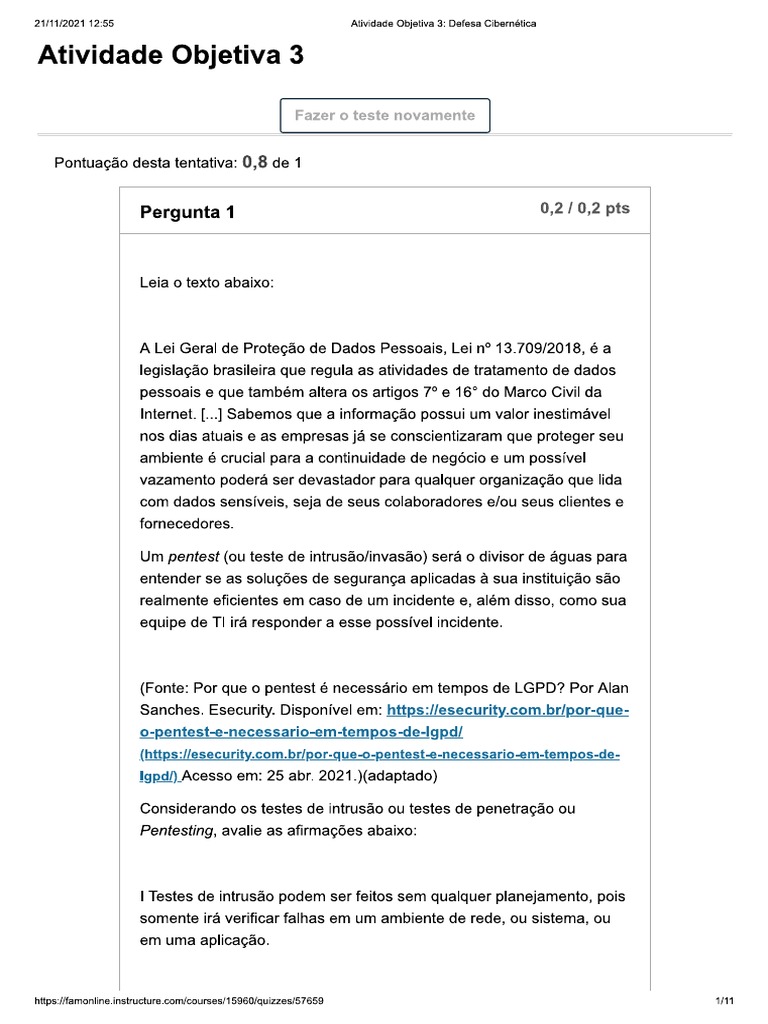 Atividade Objetiva 3 - Defesa Cibernética PDF | PDF