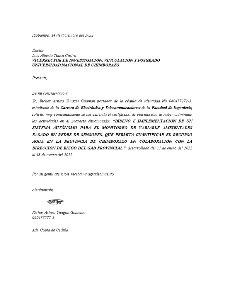 Modelo de Oficio - Certificado de Vinculacion | PDF