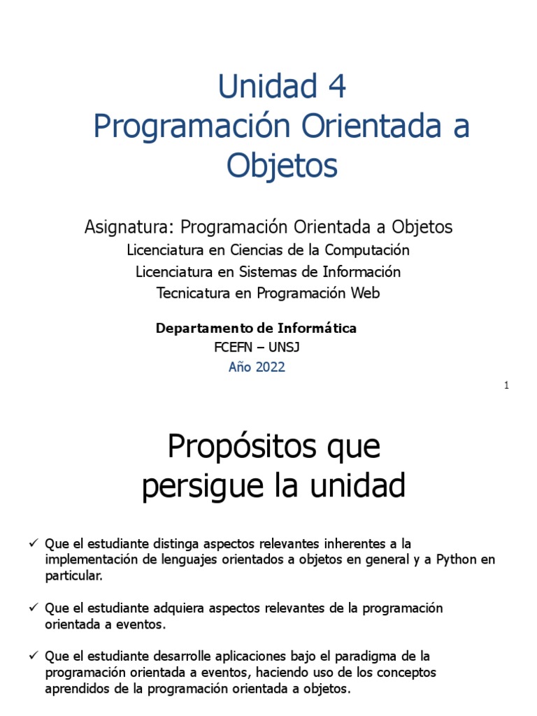 Unidad 4 - 2022 PDF | PDF | Objeto (informática) | Programa de computadora