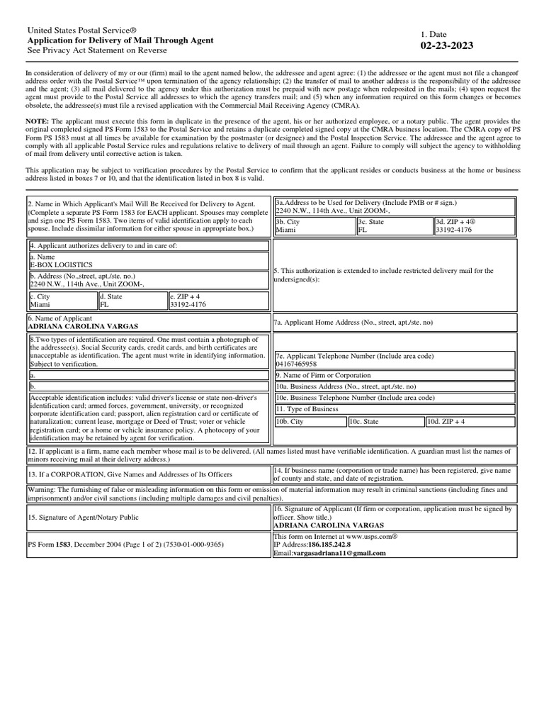 Planilla Usps Venezuela PDF | PDF | United States Postal Service ...