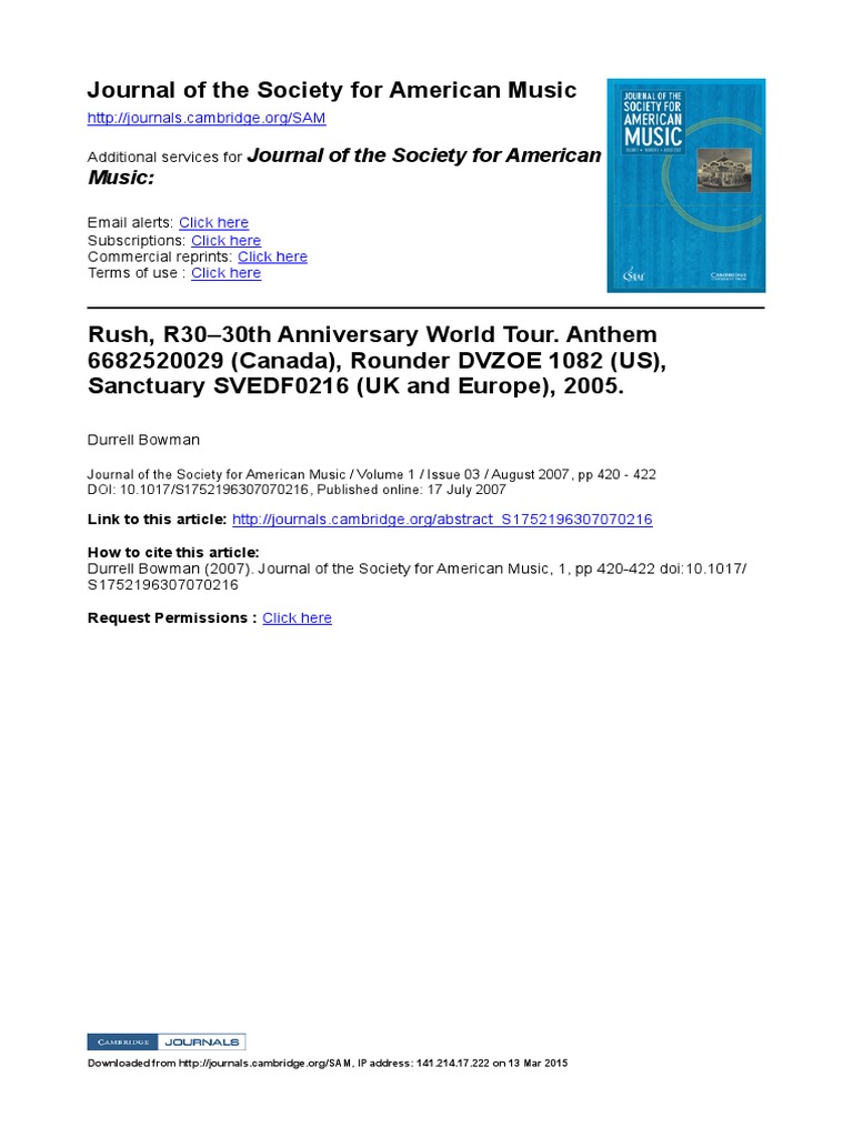 Rush, R30-30th Anniversary World Tour PDF | PDF