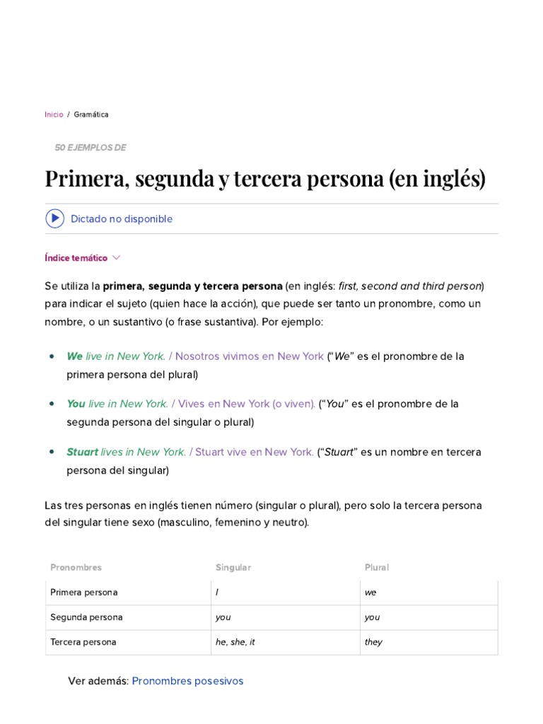 5primera, Segunda y Tercera Persona en Inglés (Con Traducción) | PDF ...