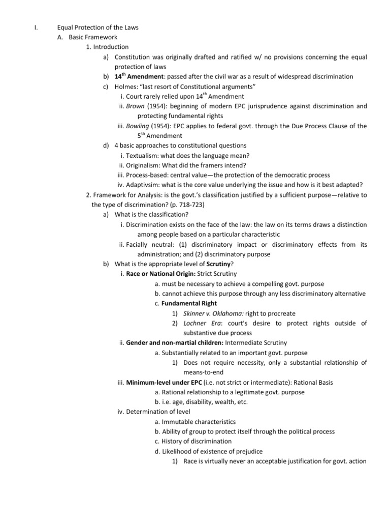 Outline | PDF | Suspect Classification | Equal Protection Clause