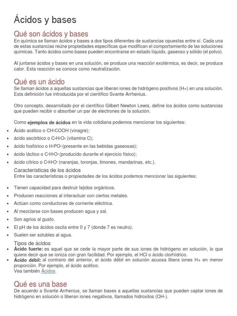 Ejemplos de ácidos y bases comunes | PDF | Ácido | Átomos