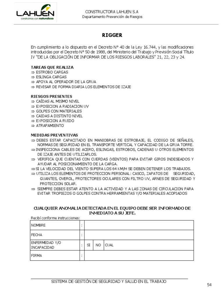 Responsabilidades y medidas de seguridad para rigger | PDF