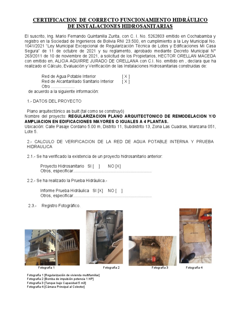 Certificación Hidráulica Edificio 4+ Plantas | PDF | Alcantarillado | Hidráulica