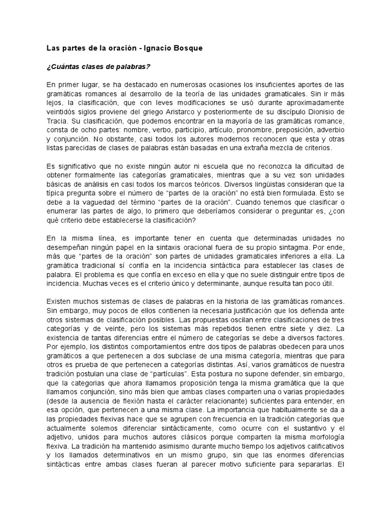 Ignacio Bosque - Las Partes de La Oración | PDF | Oración (Lingüística ...