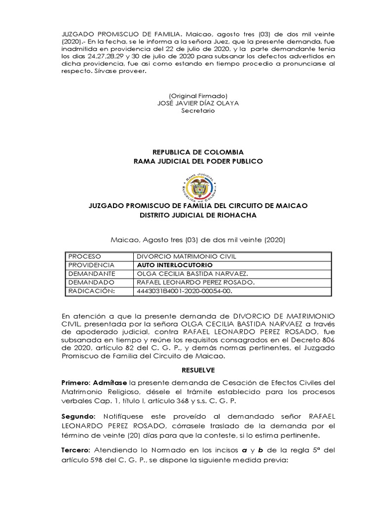 Auto Admisorio de La Demanda | PDF | Gobierno | Justicia