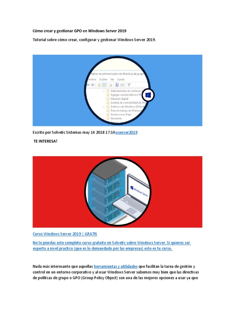GPO en Windows Server 2019: Guía Completa | PDF | Ventana (informática ...